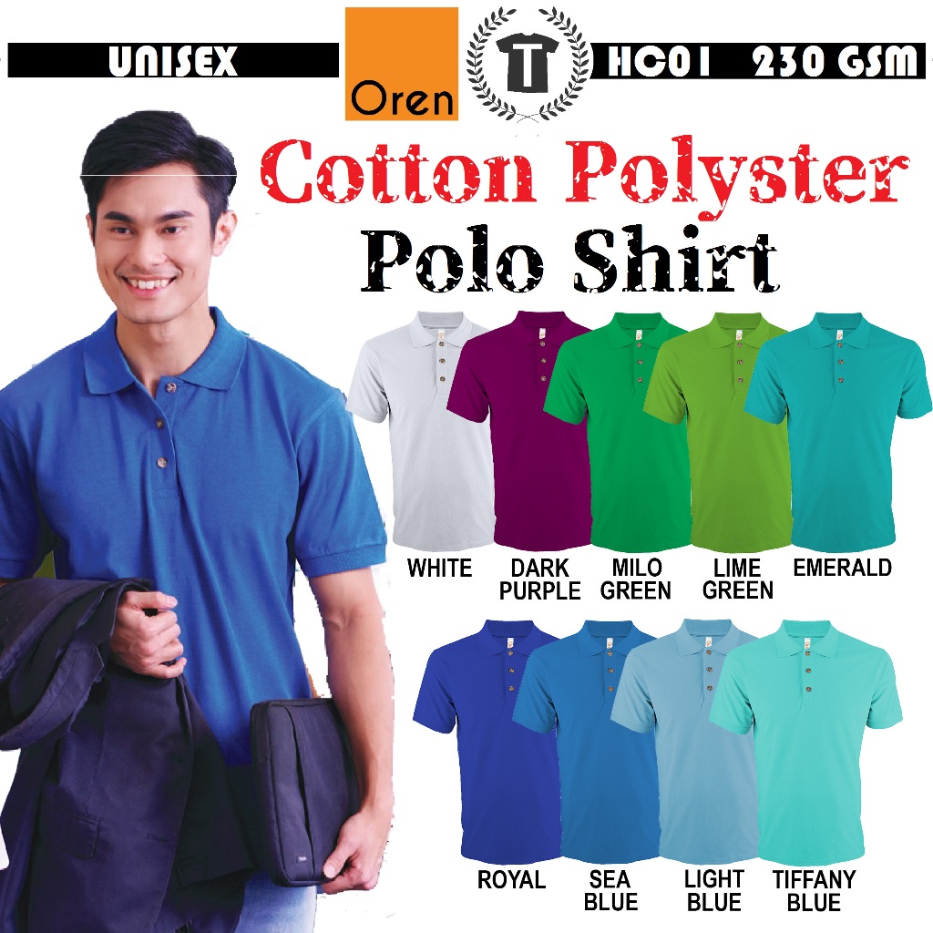 【Cotton Polo】Unisex Cotton Plain Polo Shirt Tee Baju HC01 OREN SPORT ...