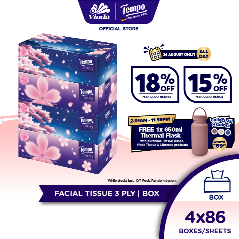Tempo Box Facial Tissue 3ply Sakura Limited Edition (4x86s) | Shopee ...