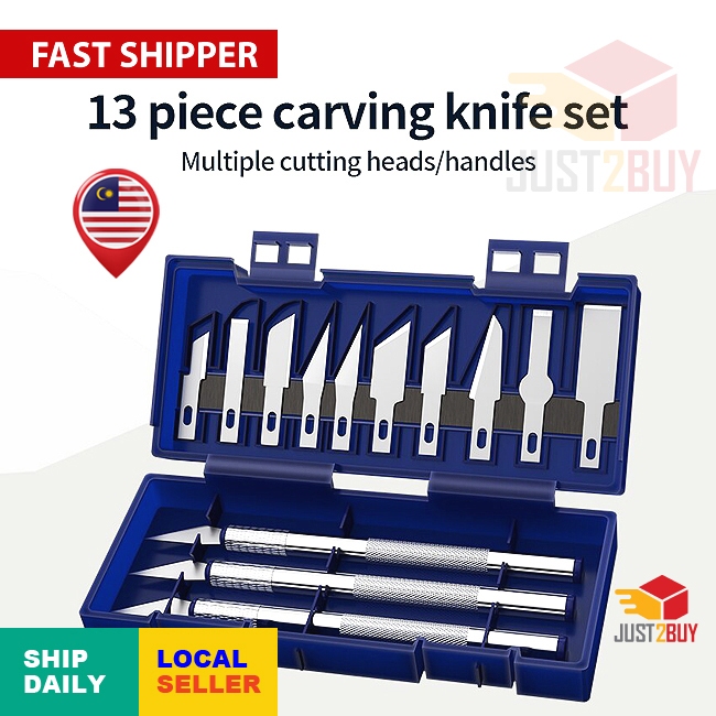 【STOK M'SIA】13pcs Pisau Ukir Pisau Seni Pemotong Art Knife (Aluminum ...