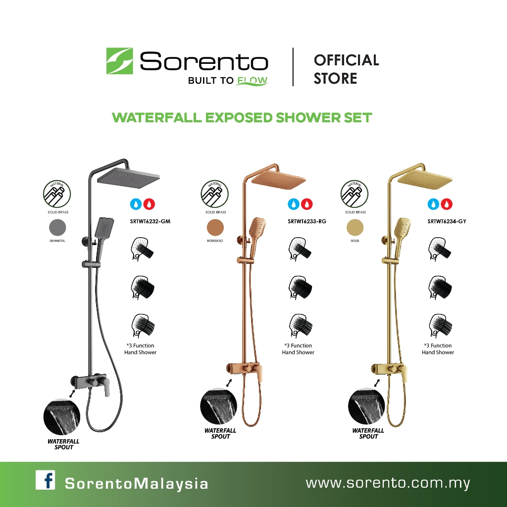 SORENTO Waterfall EXPOSED MIXER SHOWER SET Solid brass material ...