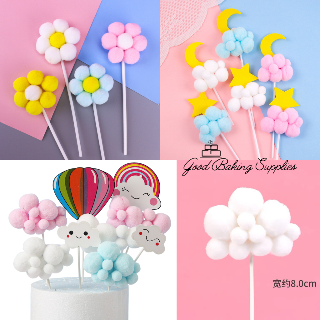3D White Cloud Cake Decoration / Cute Star Moon Cake Topper / Kek ...