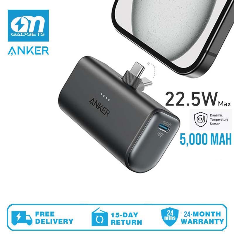 Anker A1653 Nano Power Bank with Built-in Foldable USB-C Connector, 5 ...