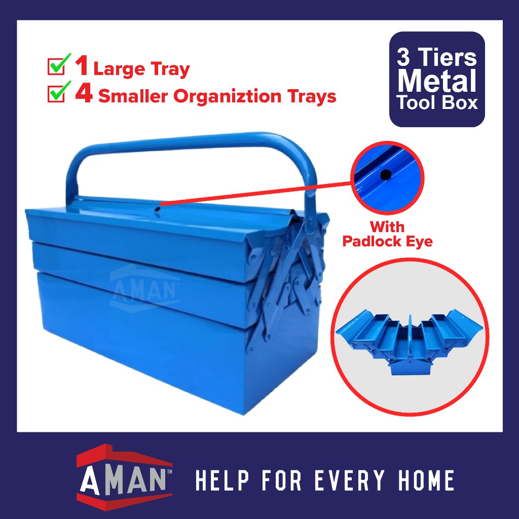Solid Metal Tool Box Metal Cantilever 3 Tiers 5 Trays Steel Tool Box ...