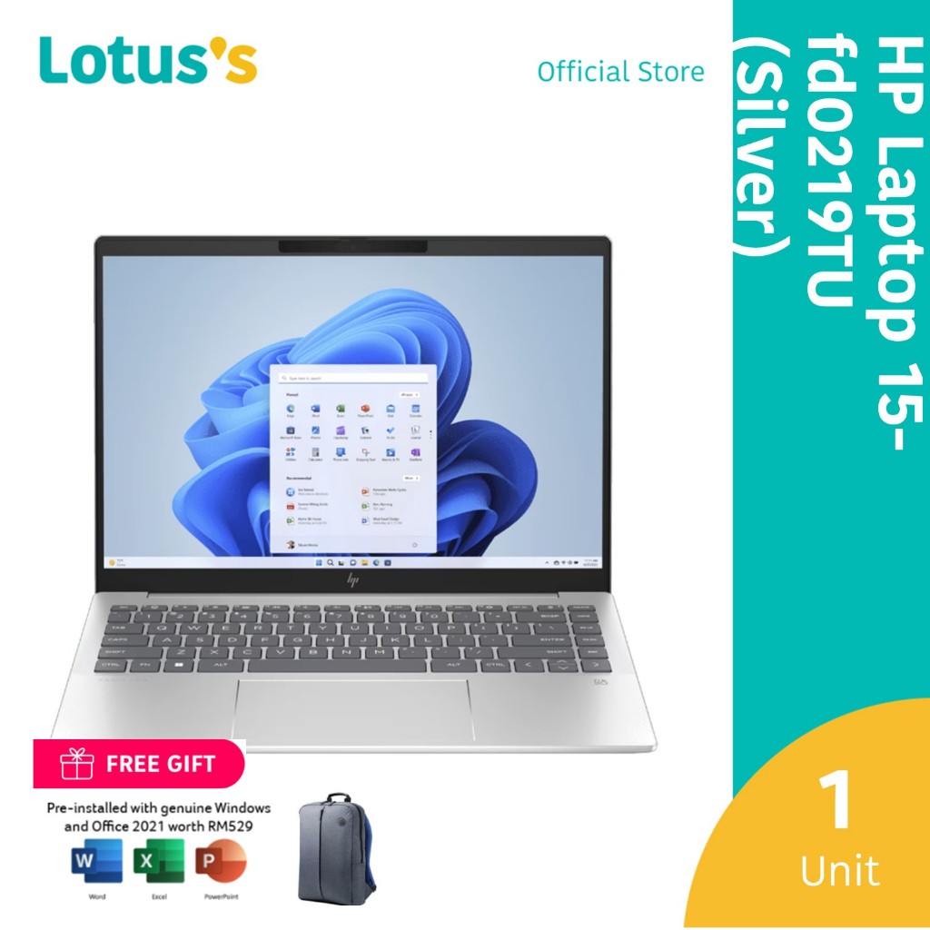 HP 15-fd0219TU 15.6" FHD Laptop Silver (i5-1334U,8GB,512GB,Windows 11,H ...