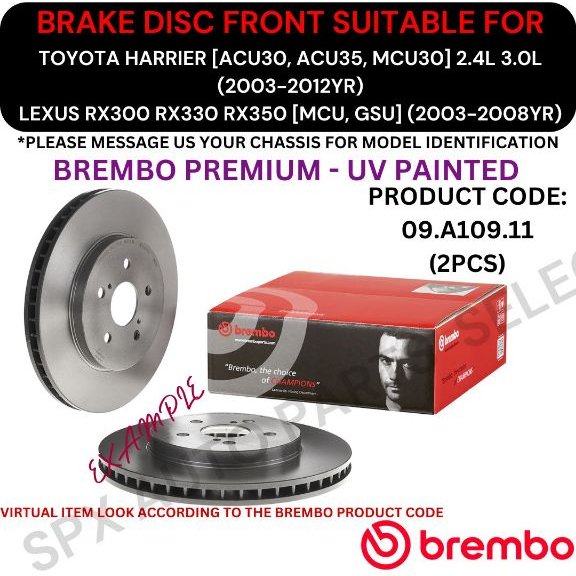 BREMBO GENUINE DISC BRAKE ROTOR (FRONT) FOR TOYOTA HARRIER [ACU30 ...