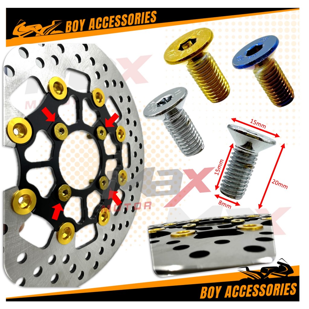Screw Flat head Skru Kepala Rata Disc Plate Titanium Gold Silver FRONT ...
