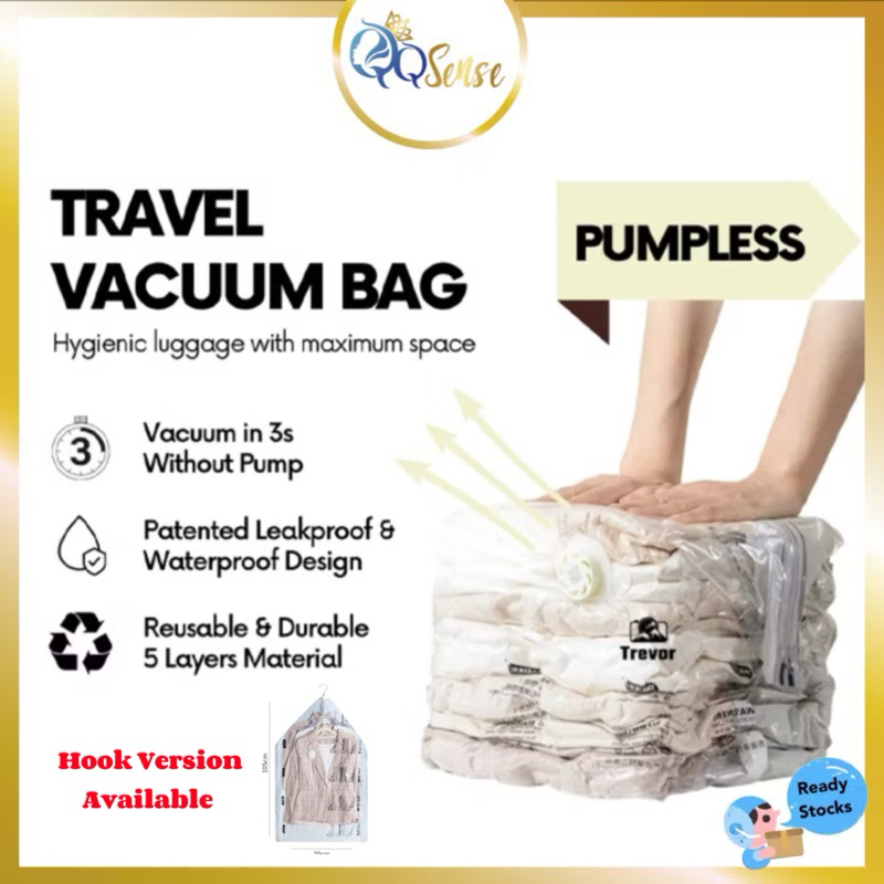 3 Secs Fast Pumpless Travel Vacuum Bag 免抽气真空收纳袋 Luggage Organizer ...