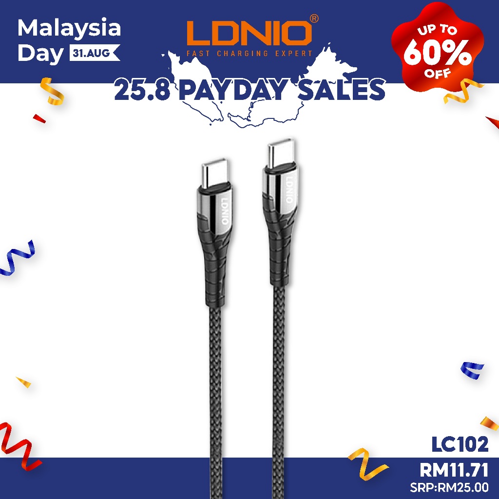 LDNIO LC101 1M / LC102 2M 60W Type-C to Type-C PD Cable Fast Charging Data Cable | Shopee Malaysia