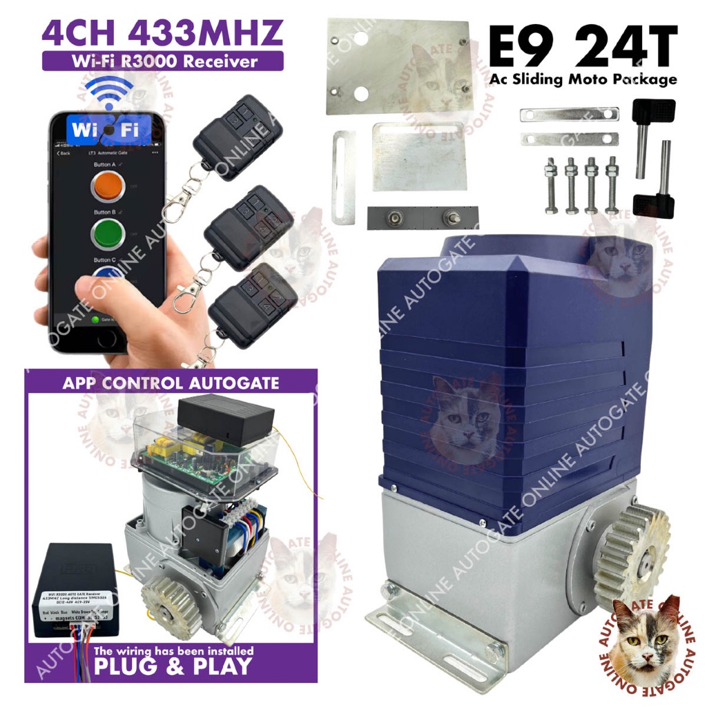 WIFI R3000 4CH 433MHZ E9 24T L200 AC MOTOR SLIDING AUTOGATE FULL SET ...