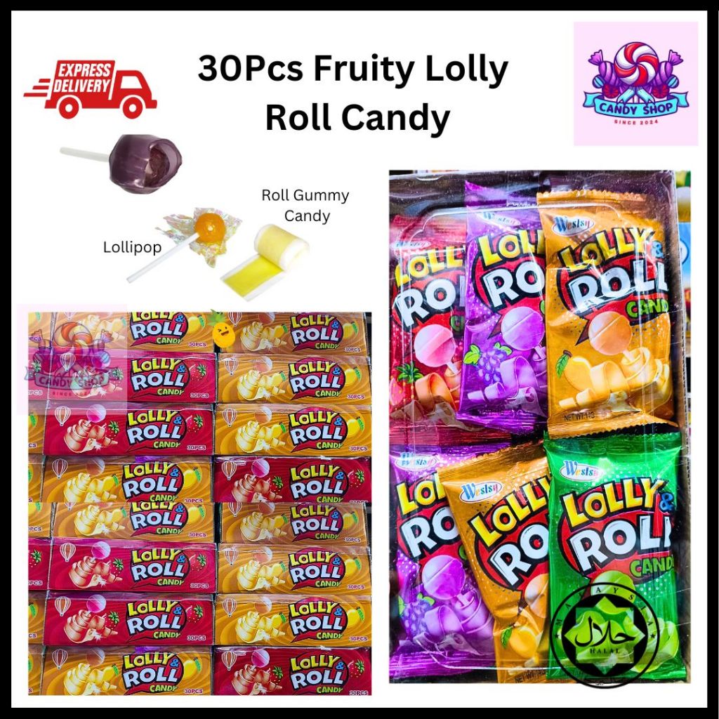 30pcs Fruity Lolly Roll Candy Lollipop mix flavor Gula Lollipop Buah ...