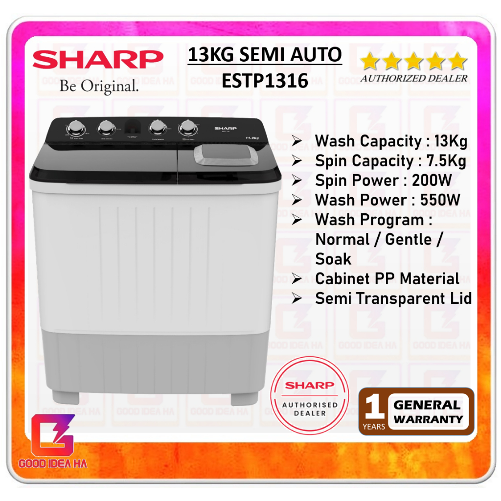 【NEW MODEL】Sharp 13KG Semi Auto Series Washing Machine ESTP1316 ...