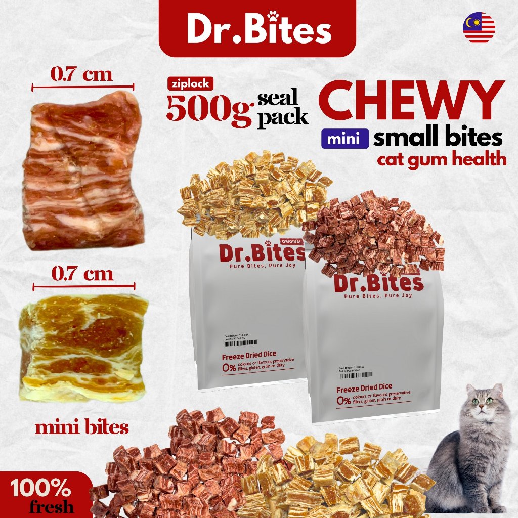 Dr.Bites Chicken & Beef Mini Chew Treats Chewy Snack Makanan Kucing ...
