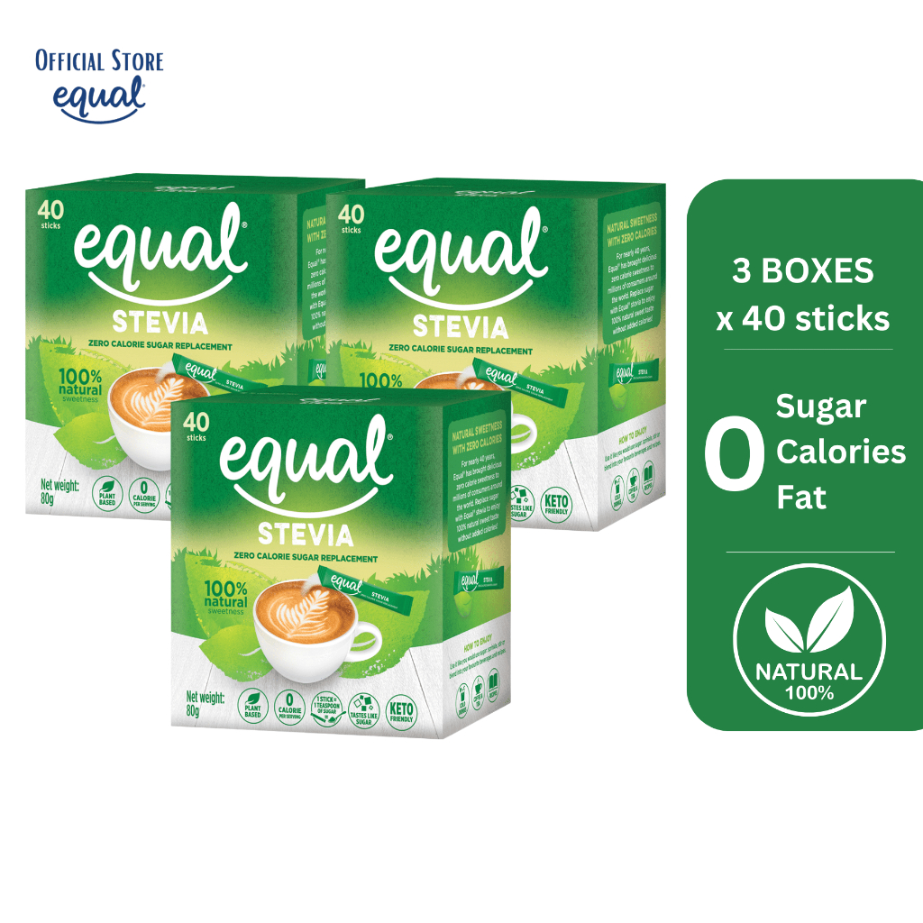 [Bundle of 3] EQUAL STEVIA 40 sticks, 100% Natural Zero Calorie ...