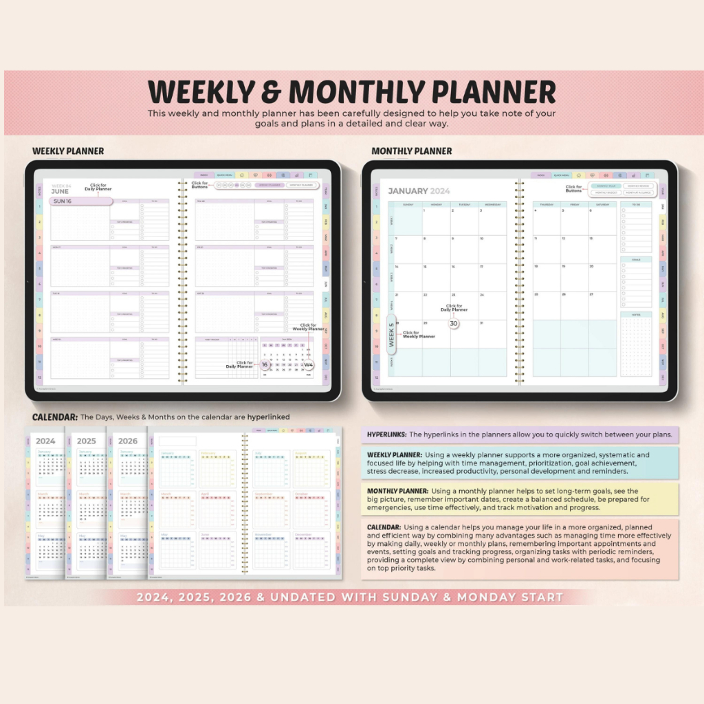 🔥INSTANT🔥 All In One Digital Planner 2025 2026 Undated | Daily Weekly ...