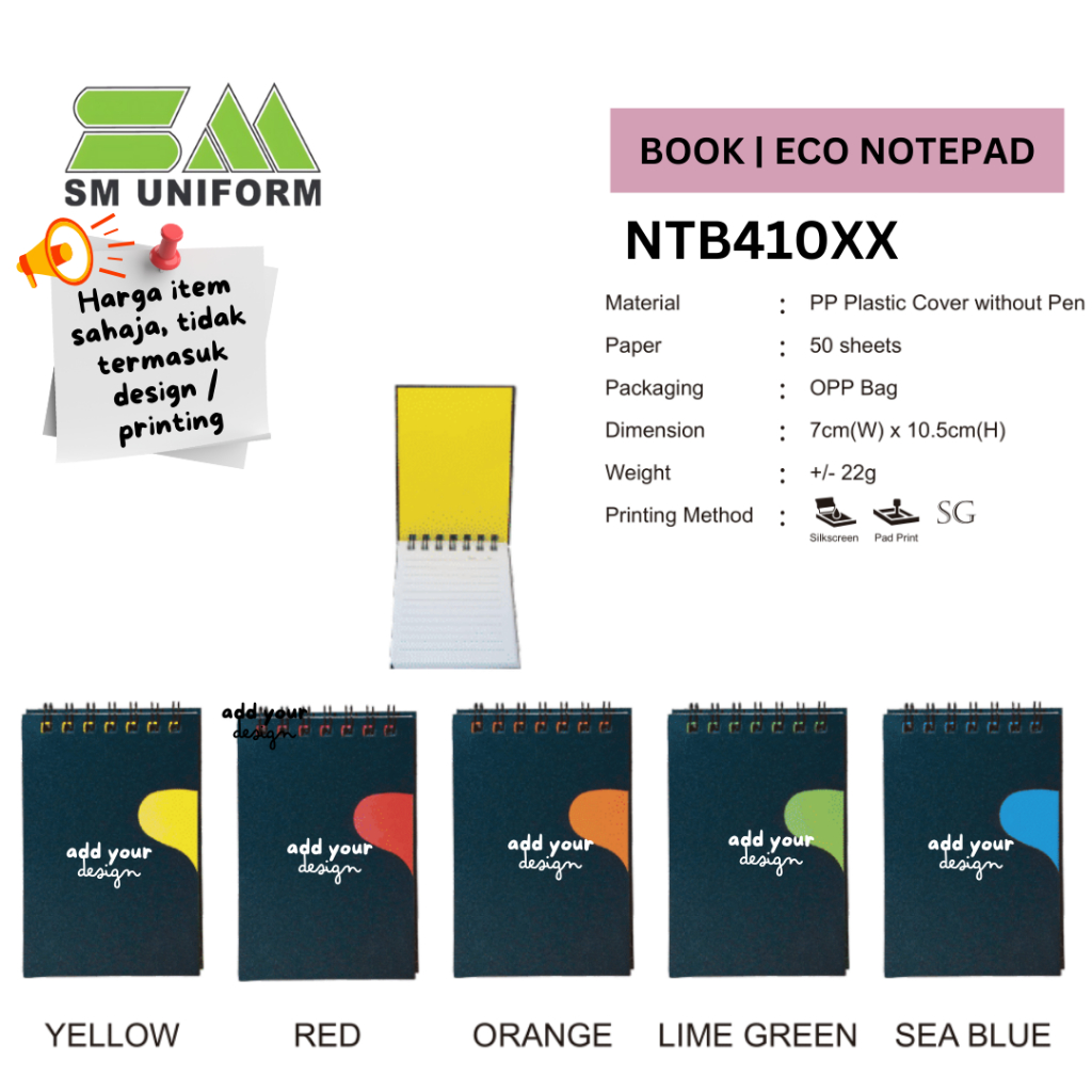 Custom Design Printing Eco Notepad Book Buku Notebooks Print Add Logo ...