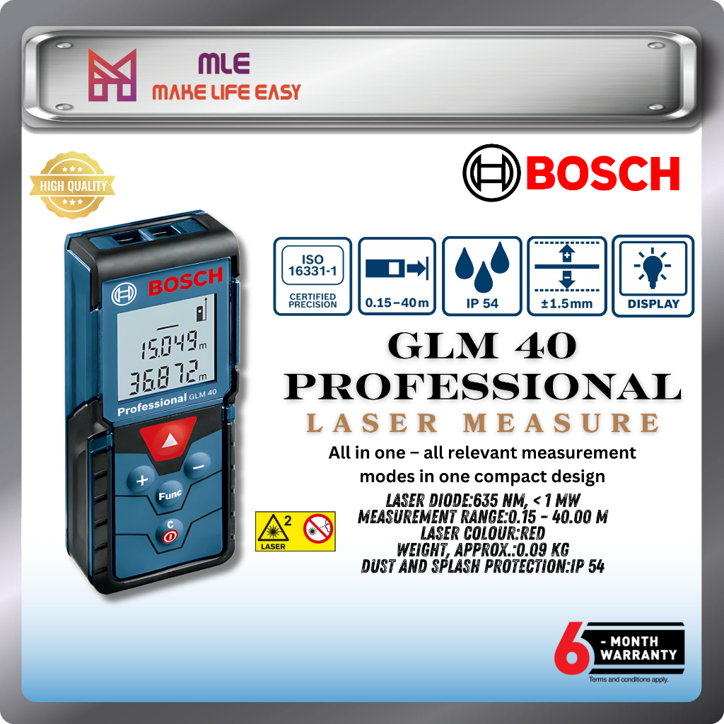 Bosch GLM 40 Laser Measurement Laser Distance Meter Laser Level Digital ...