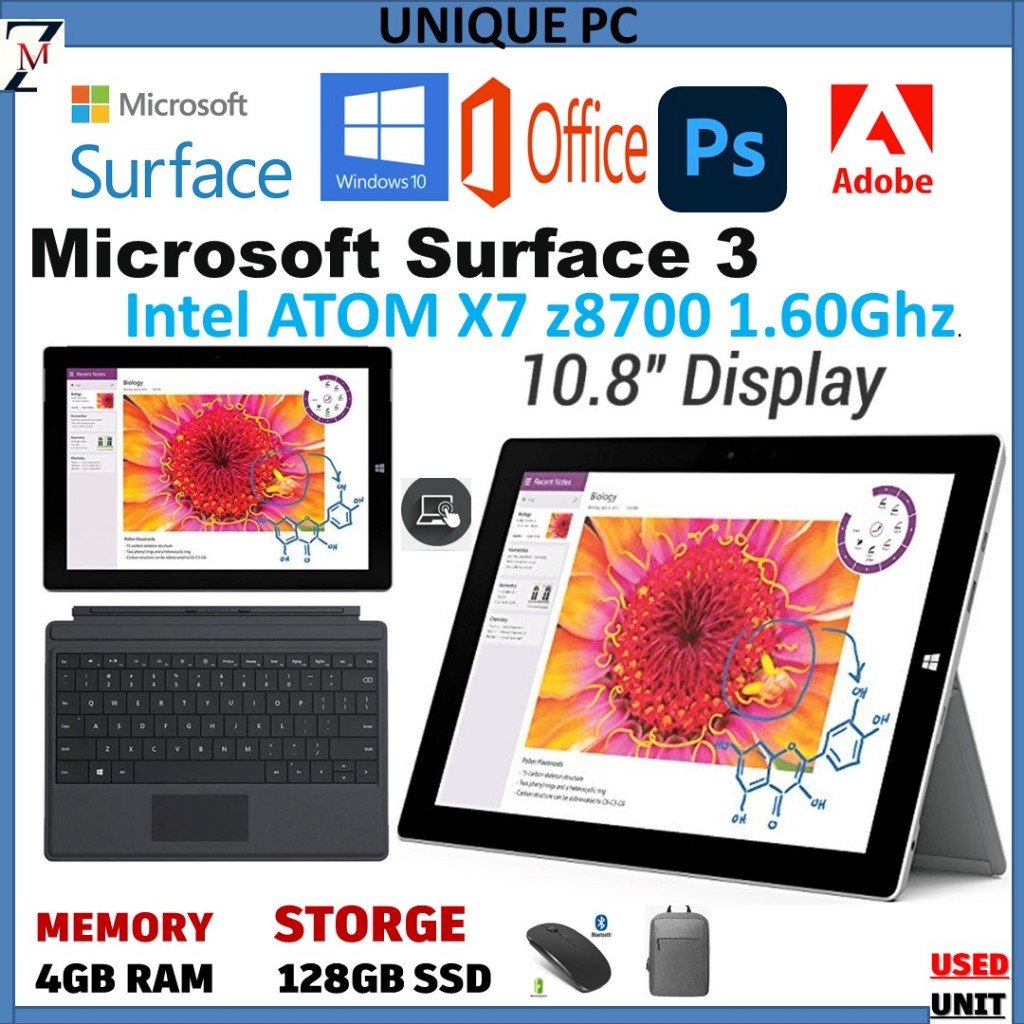 Microsoft Surface 3 Intel Atom x7-Z8700 (1.60 GHz) 4 GB Memory 128GB ...