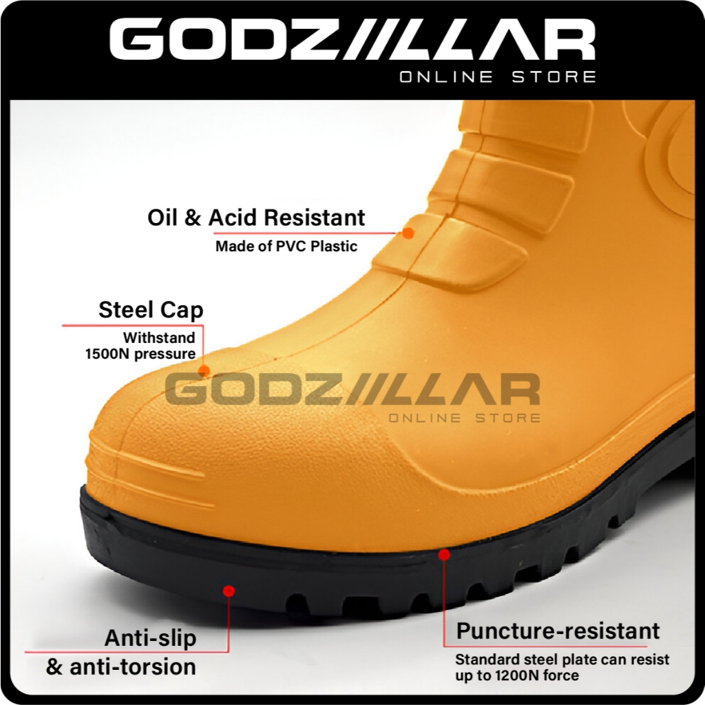 (+Steel Toe Cap) Safety High Cut Rain Boot | Safety Shoe | Kasut Getah ...