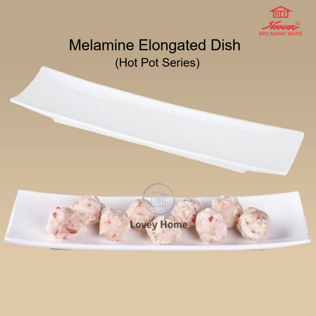 Melamine Elongated Dish Hot Pot Long Serving Plate White Steamboat ...