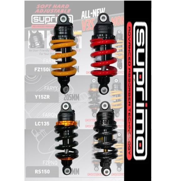 SUPRIMO MONOSHOCK ABSORBER V3S PREMIUM BLACK GOLD 200MM 205MM 230MM 135LC V1-V8 Y15 YSUKU Y16 ...