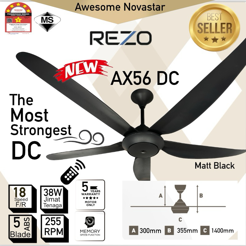 REZO AX56DC 56" AX56 56” Heavyduty POWERFUL CEILING FAN 5 Blades / 5 ...