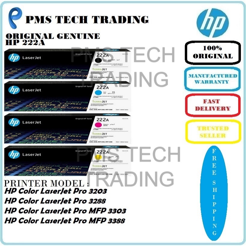 HP ORIGINAL CARTRIDGE 222A W2220A W2221A W2222A W2223A Pro 3203 3288 ...