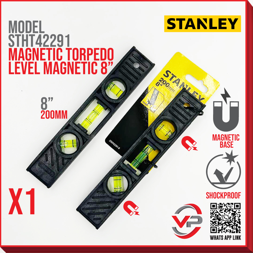 STANLEY STHT42291 MAGNETIC TORPEDO WATER LEVEL 8"/200MM RULER TIMBANG ...