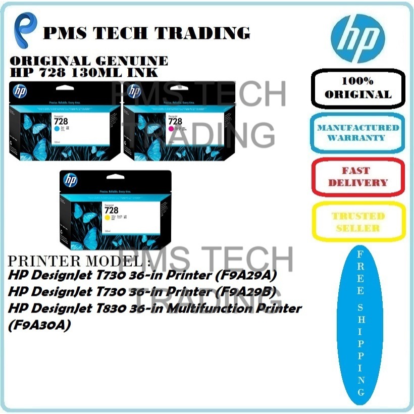 HP 728 ORIGINAL INKJET 130ML F9J65A F9J66A F9J67A T730 T830 | Shopee ...