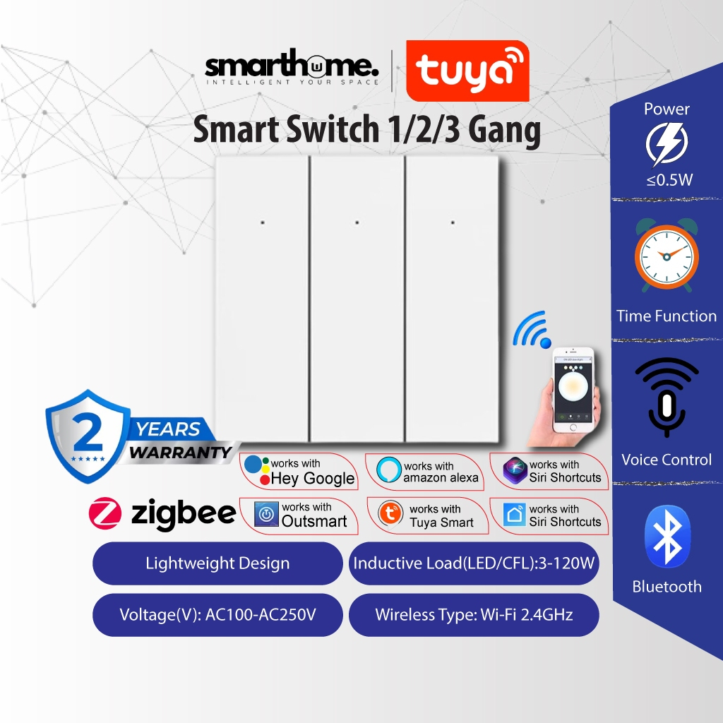 Tuya Smart Switch ZigBee No Neutral Wire No Capacitor Smart Life 1/2/3 ...
