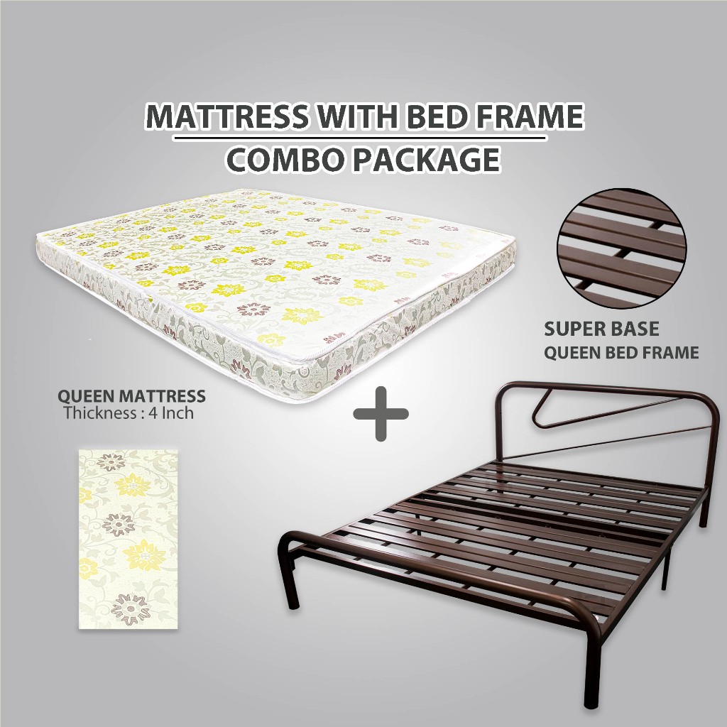3V Powder Coat Metal Queen Bed Frame Set with Mattress Katil Tilam ...