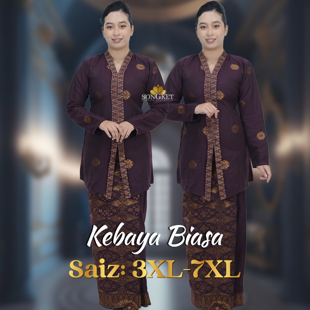 Kebaya Biasa Plus size (3xl-7xl ) kebay Songket |100% Cotton | Songket ...