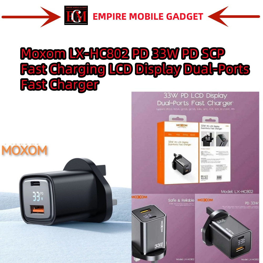 Moxom LX-HC802 PD 33W PD SCP Fast Charging LCD Display Dual-Ports Fast Charger | Shopee Malaysia