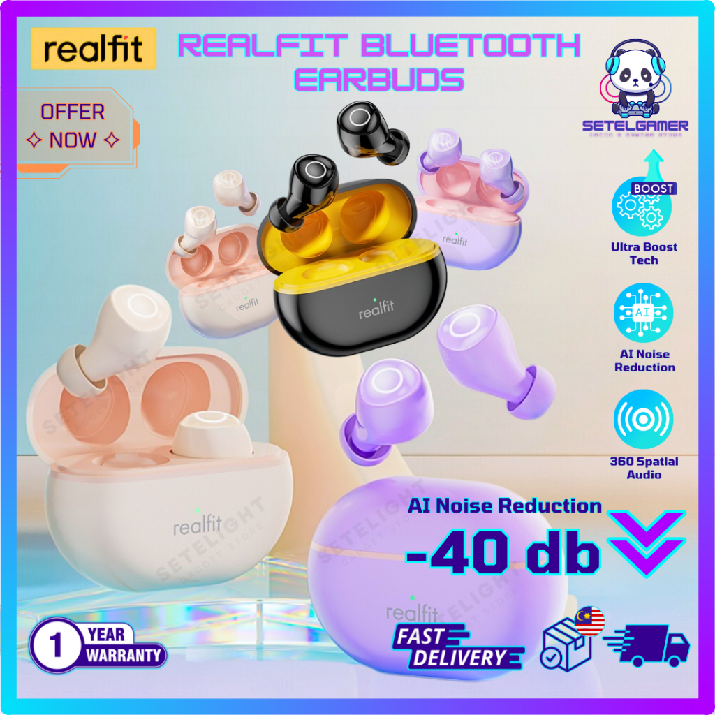 Realfit F3/ F4 Bluetooth Earphone 38dB Noise Cancellation Sport Headset ...
