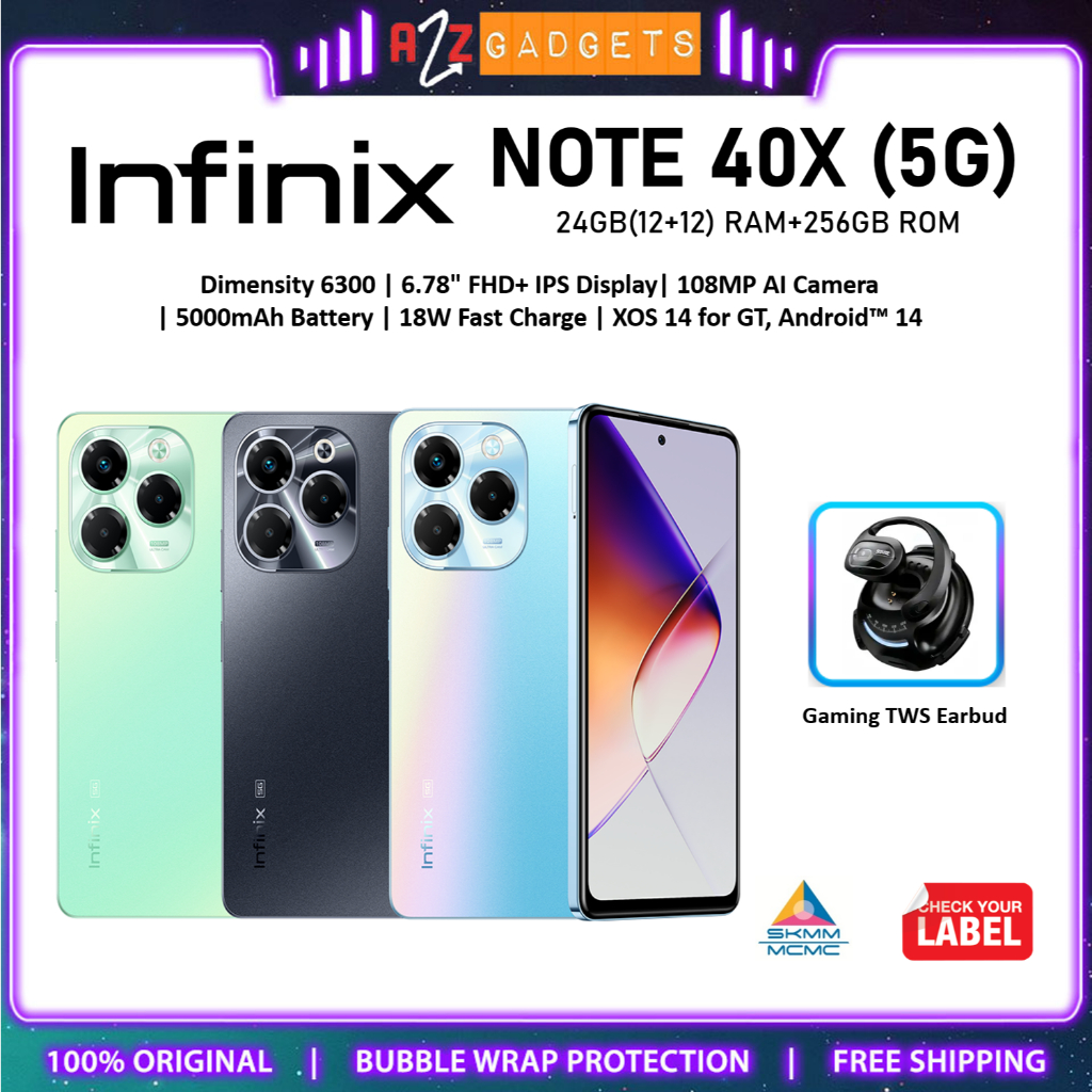 Infinix Note 40X 5G [256GB ROM+12GB RAM (up to 24GB)] 1 Year Infinix ...
