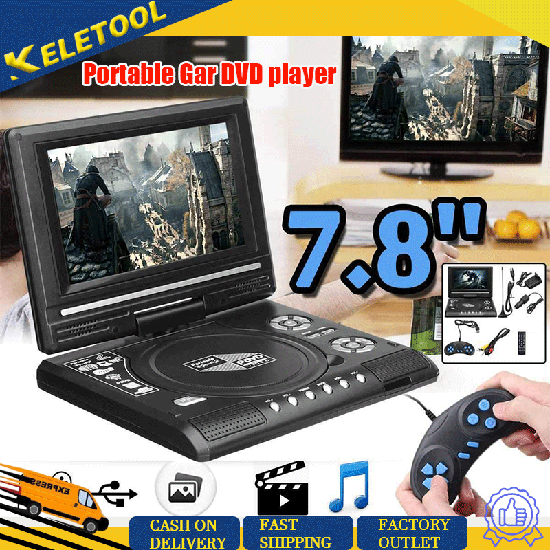 7.8-inch Portable Home Car DVD player Rechargeable Game TV USB Radio ...