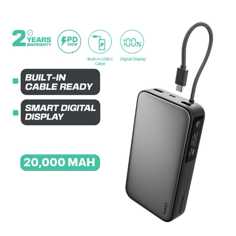 Aukey PB-Y48 130W Spark Sling 20000mAh Power Bank With Built in USB C ...