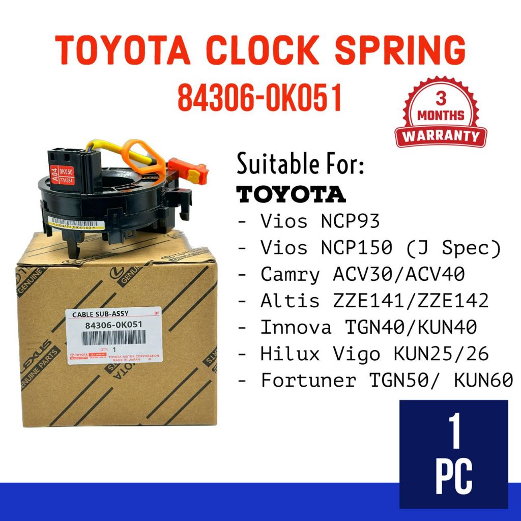【100% ORIGINAL】TOYOTA JAM SPRING/ CLOCK SPRING (84306-0K051) - VIOS ...