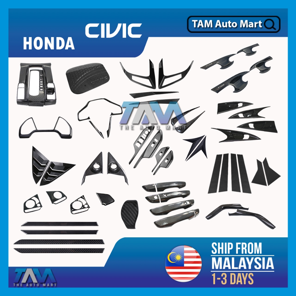 Honda Civic X Interior Exterior Decoration Carbon Fiber Design Trim ...