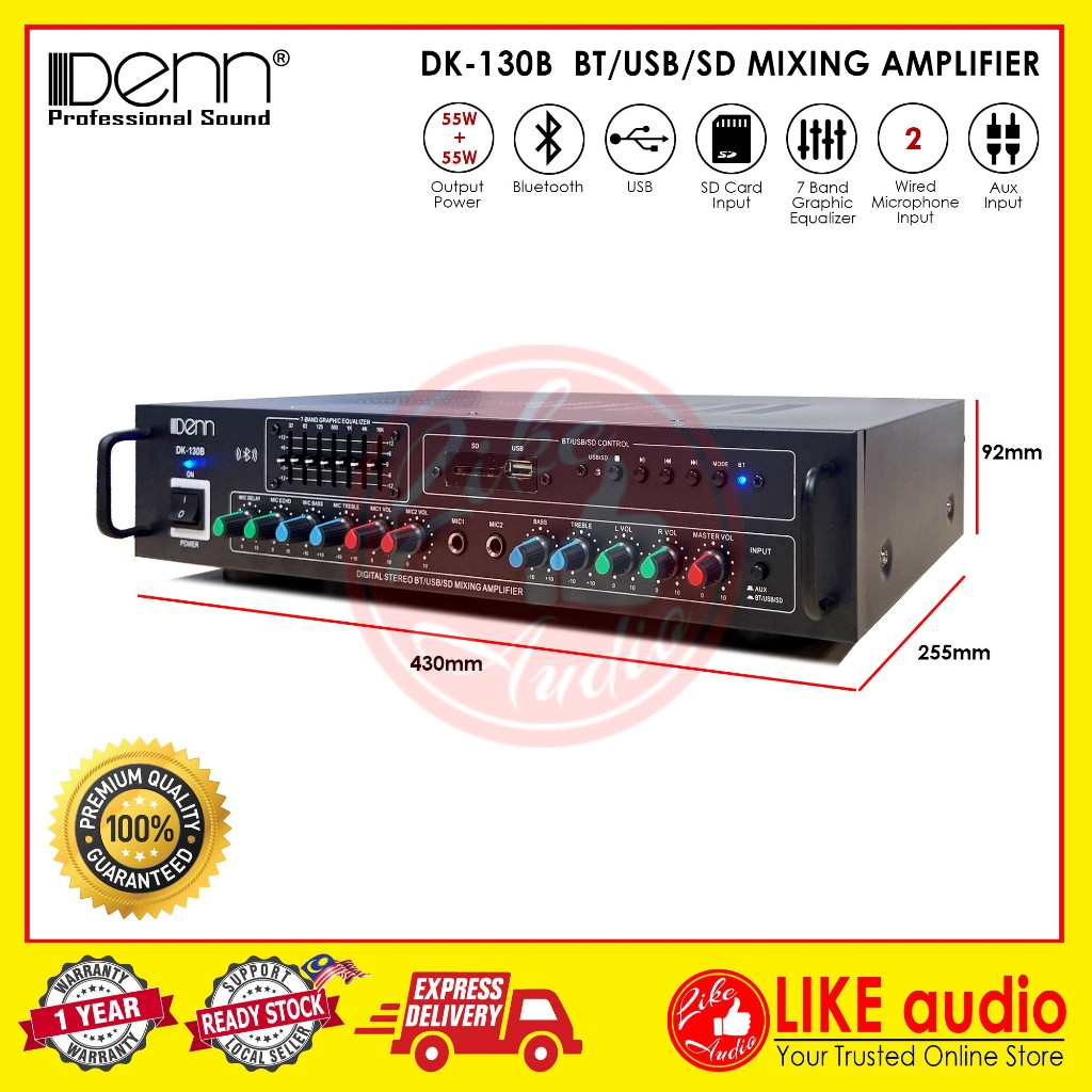 DENN DK-130B Professional Digital Mixing Amplifier (USB/BT/SD) | Shopee Malaysia