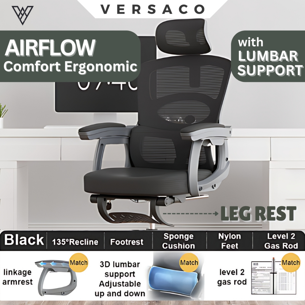 AIR FLOW ERGONOMIC CHAIR /KERUSI ERGONOMIC PENGUDARAAN WITH LUMBAR ...