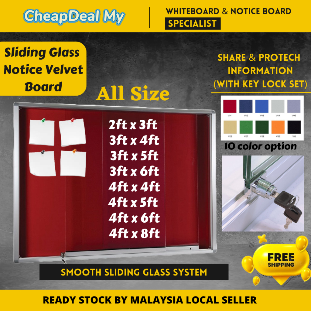 Velvet Notice board All Sizes Notice Velvet Board Sliding Glass Cabinet ...