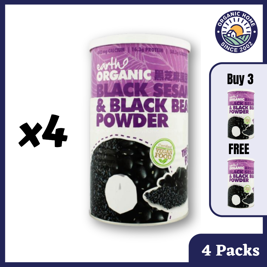 4x Earth Living Organic Black Sesame & Black Bean Powder 有机黑豆黑芝麻粉 500g ...