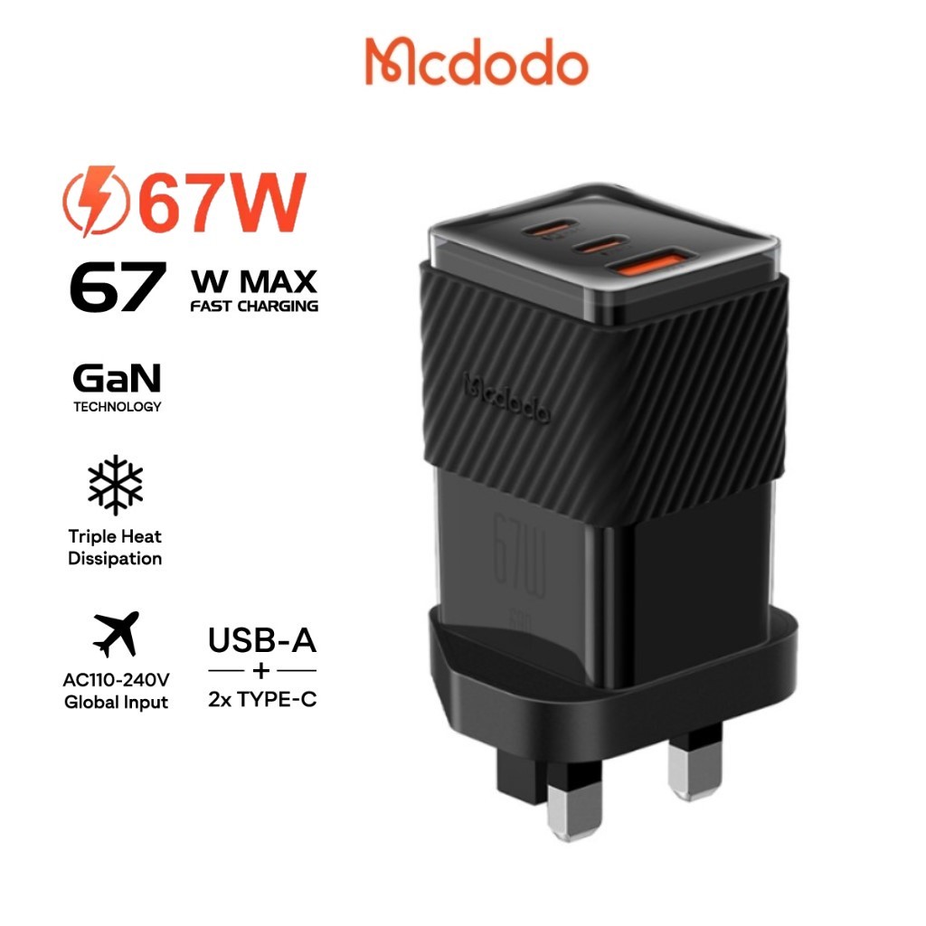 Mcdodo Adapter Fast Charger 67W Super Fast Charger 2 USB-C & USB-A ...