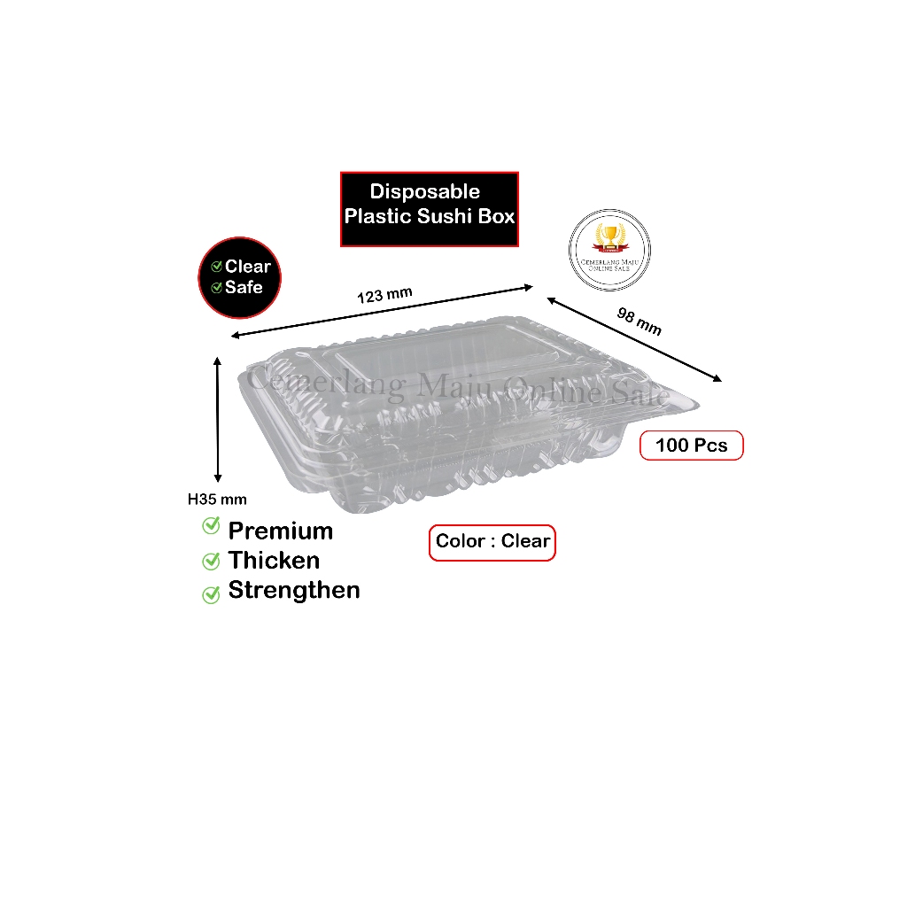 Disposable Apet Plastic Tray 5'x4"/universal box/sushi box/cake/kuih ...