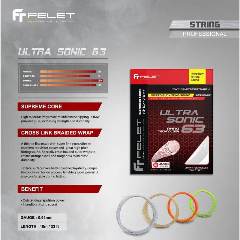 FELET ULTRASONIC NANO TECHNOLOGY 63 BADMINTON STRING | Shopee Malaysia