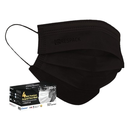 RESPACK 4 PLY PREMIUM SURGICAL FACE MASK (JADE BLACK) 50 PCS - BOX ...