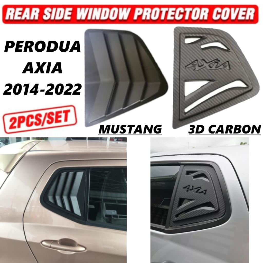 2pc Perodua Axia 2014-2022 Window Cover 3D Carbon Matte Black Mustang ...