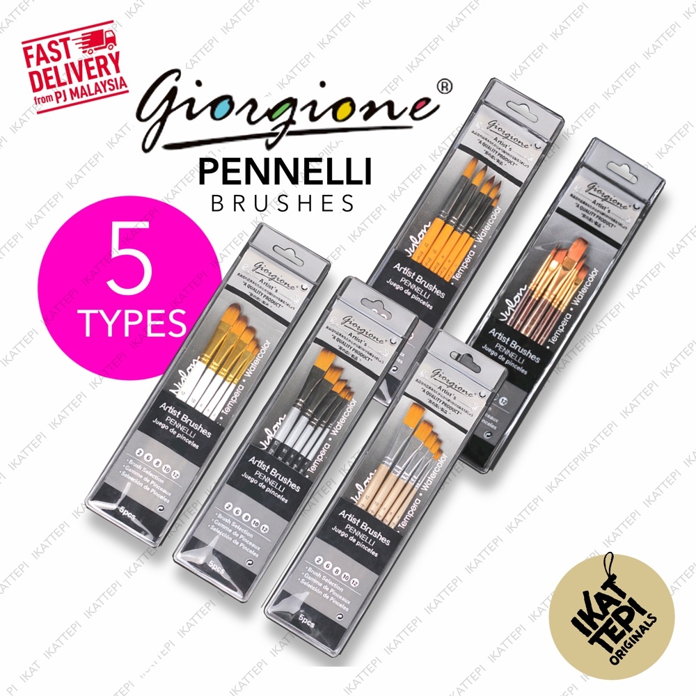 Giorgione Pennelli Artists Brushes Set of 5/6 Round Filbert Angled Flat ...