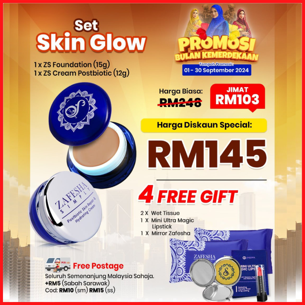 Set Zafesha Foundation Postbiotic Anti Penuaan Jeragat Kedutan Skin ...