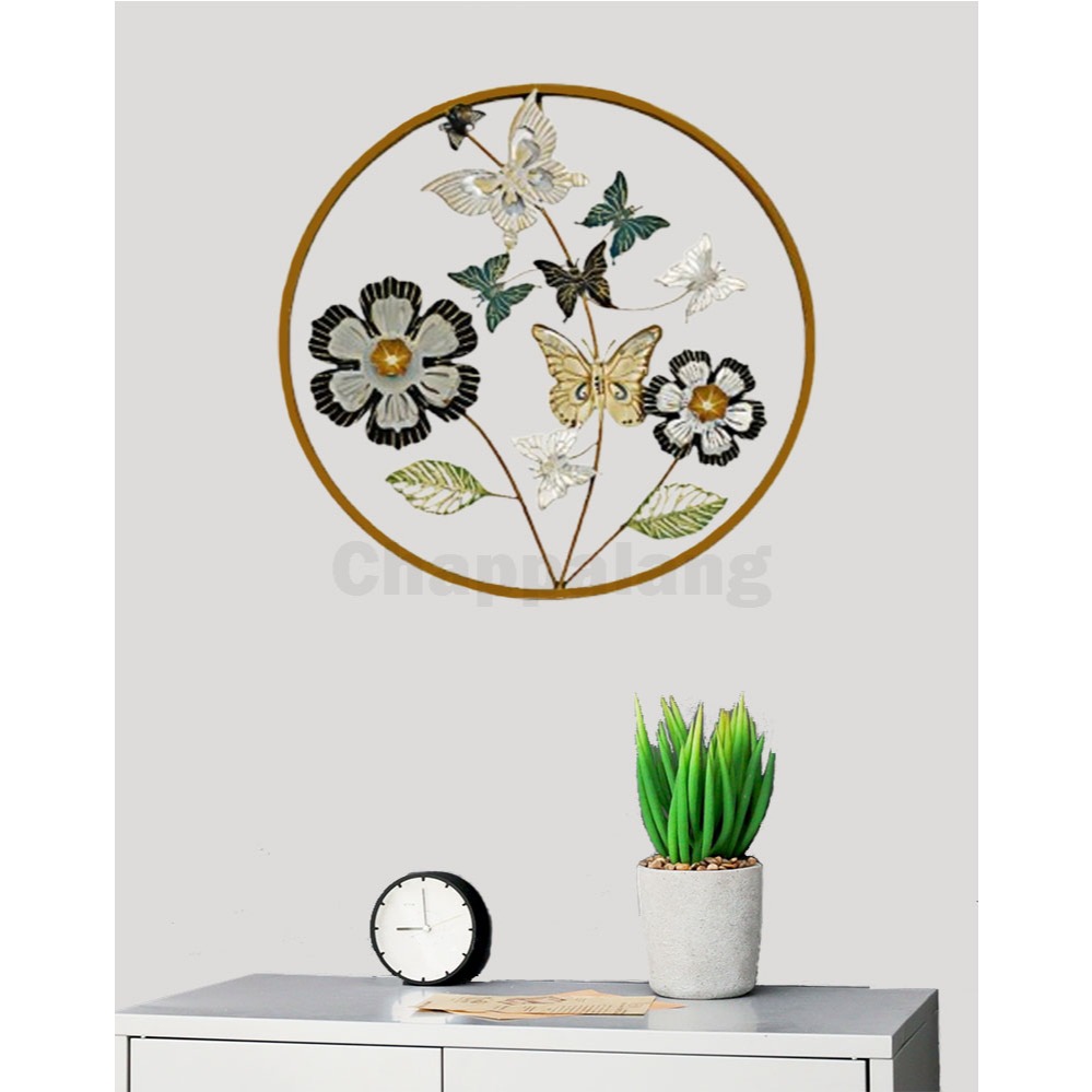 45x45cm Round Gold Metal Frame Floral Nordic Aesthetic Hiasan Dinding ...